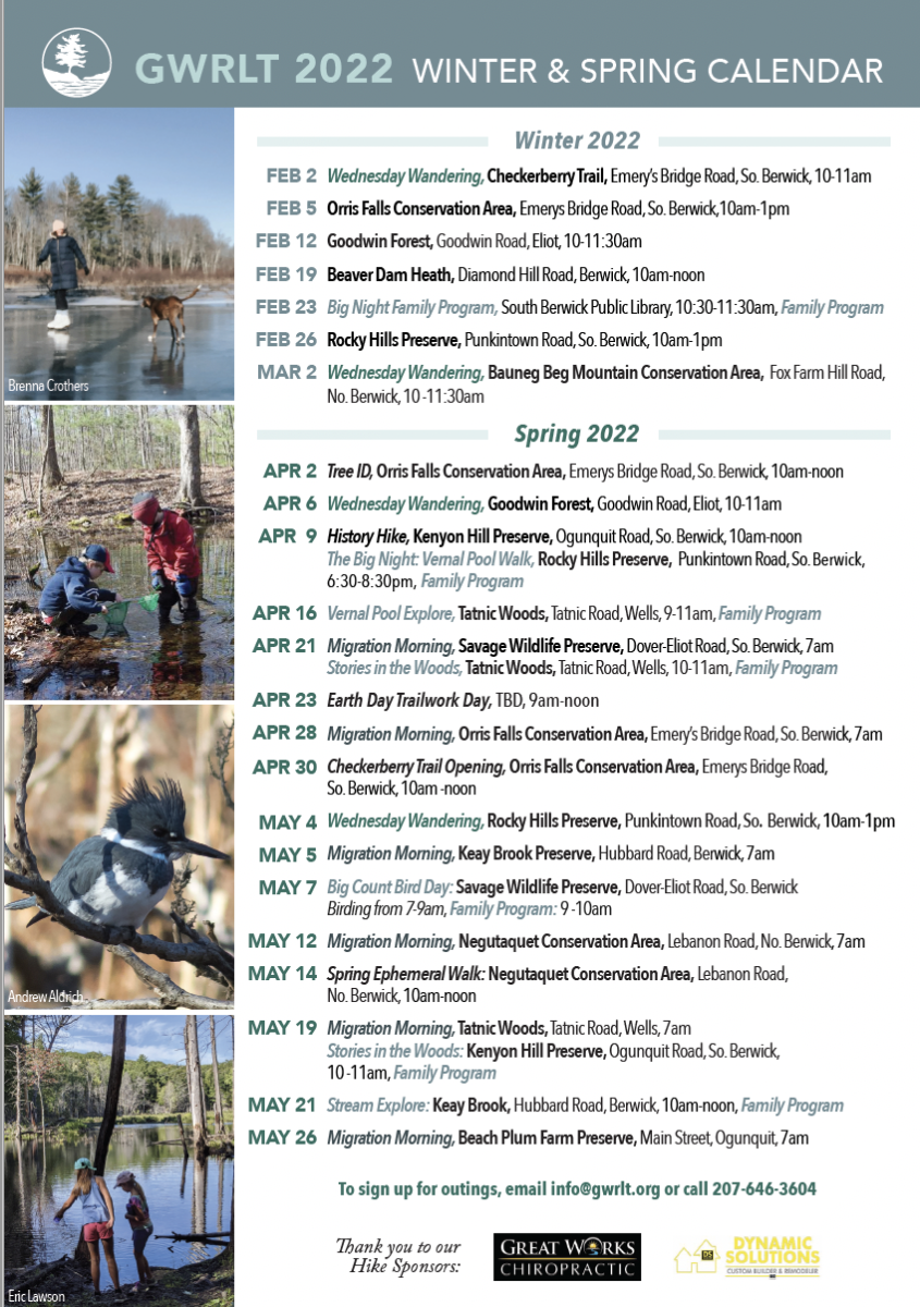 Winter/Spring 2022 Calendar - Great Works Regional Land Trust