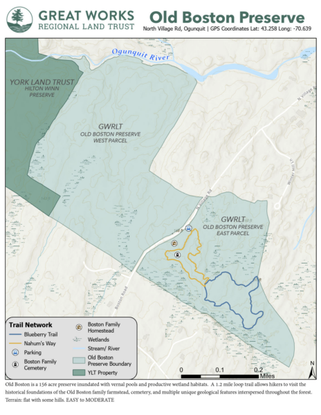 Old Boston Nature Preserve Hiking Trail Map in Ogunquit, Maine